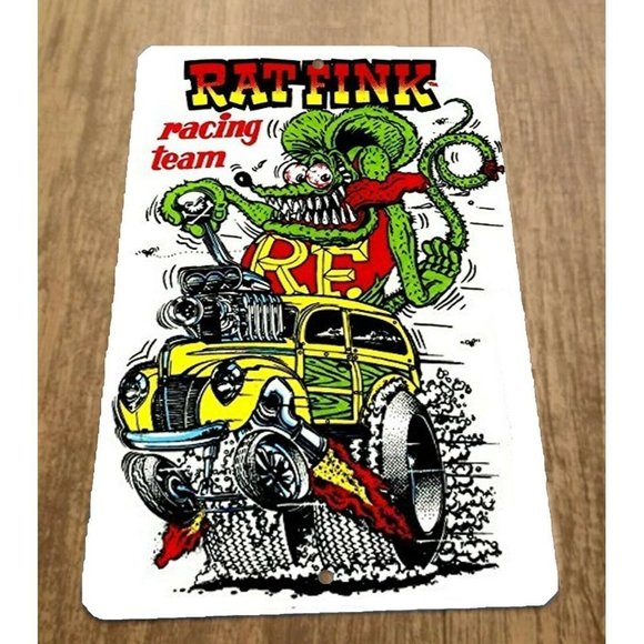 Accents | Rat Fink Racing Team Hot Rod Gasser 8x12 Metal Wall Car Sign ...